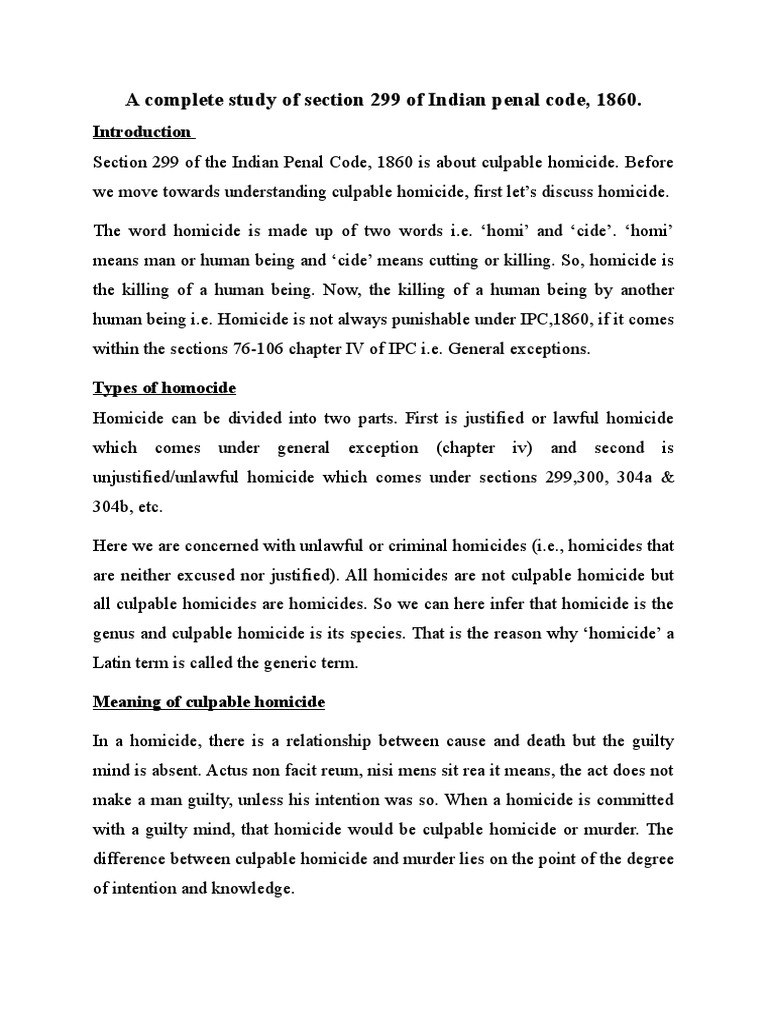 Understanding IPC Section 299: Culpable Homicide | PDF | Mens Rea ...