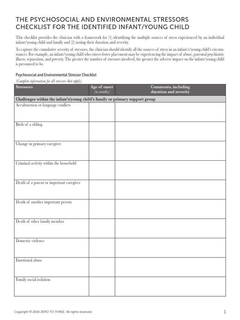 Psychosocial and Environmental Stressor Checklist | PDF | Child Abuse ...