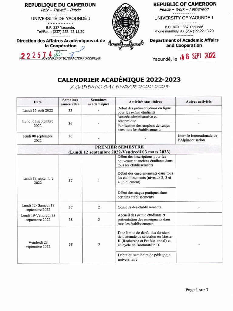 Calendrier Académique 2022-2023 | PDF