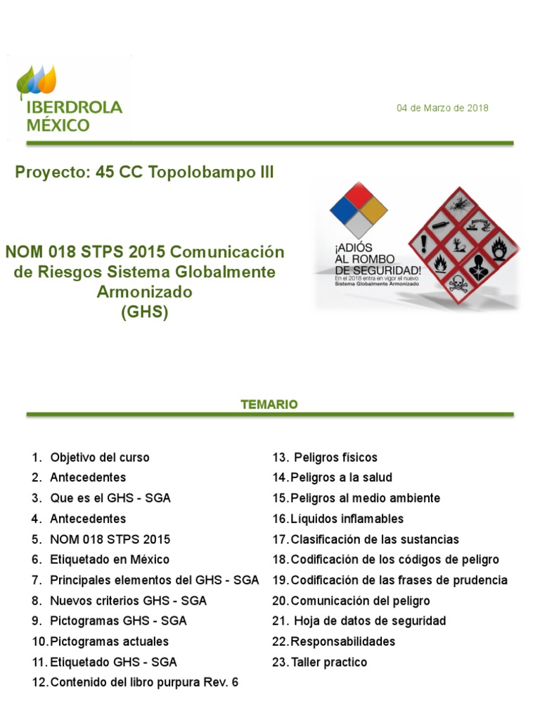 Curso de Seguridad Nom 018 Stps 2015 | PDF | Toxicidad | Alimentos