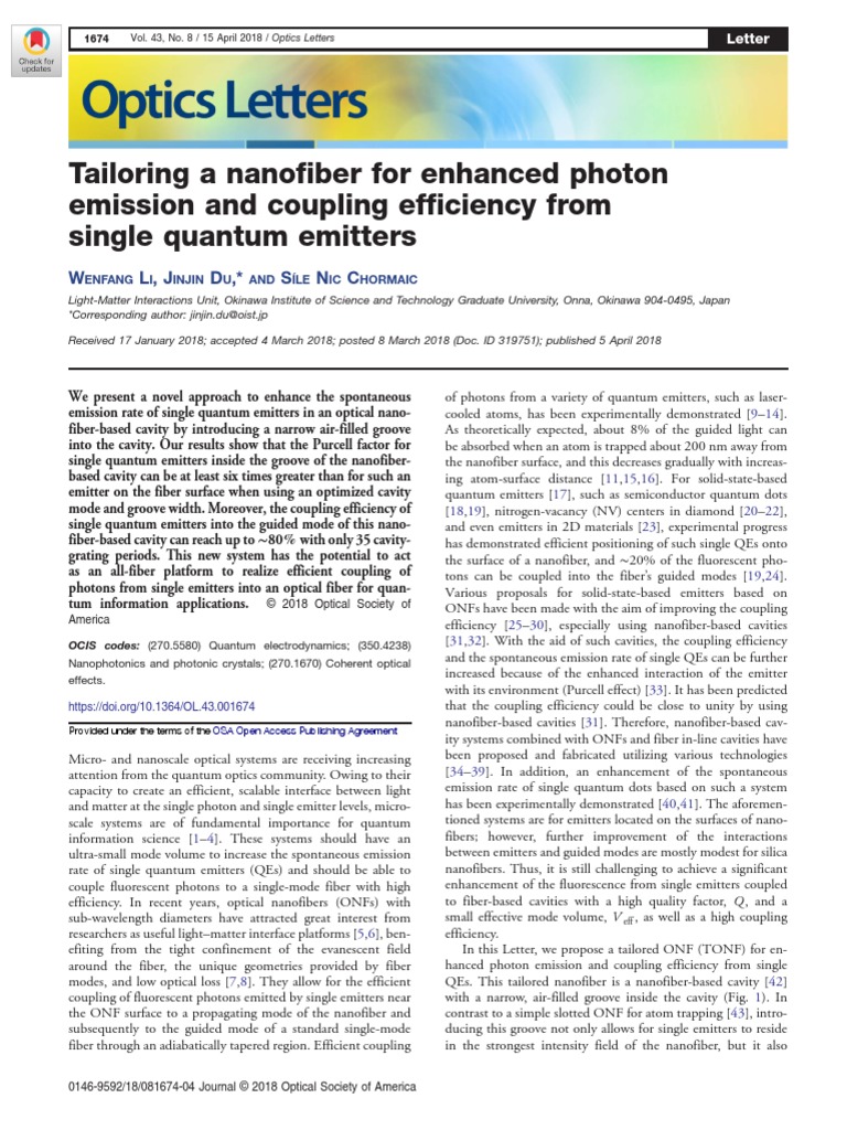 2018 - OL - VERY IMPORTANT - Tailoring A Nanofiber For Enhanced Photon ...