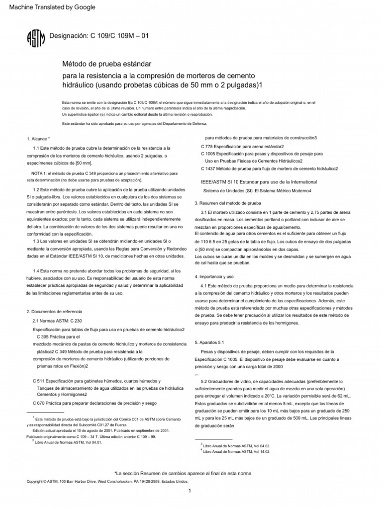 ASTM C109 PREPARACION DE MORTERO PARA DADOS. | PDF | Cemento | Hormigón