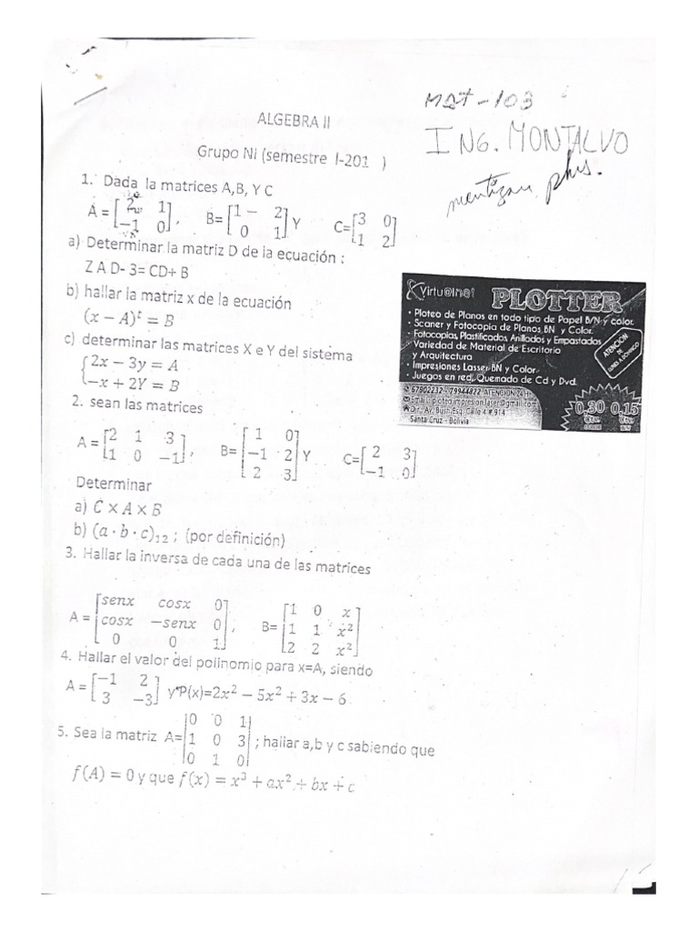 Practico Algebra 2 Ing. Montalvo | PDF
