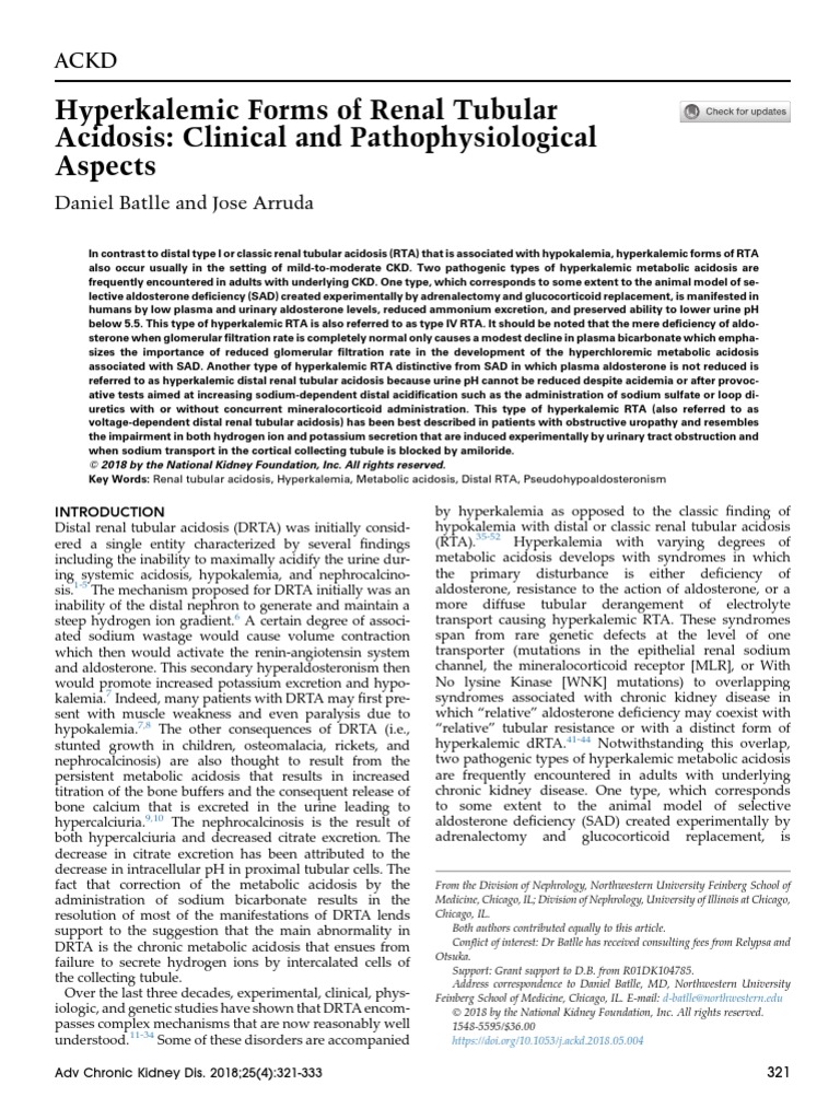 Hyperkalemic Forms of Renal Tubular Acidosis Clin - 2018 - Advances in ...