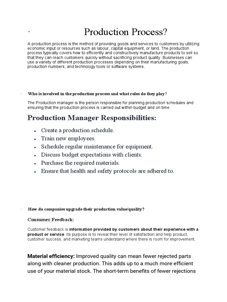 Production Process | PDF | Customer | Business Economics