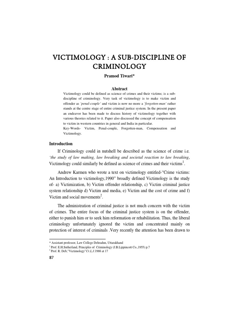 Understanding Victimology in Criminology | PDF | Victimology | Crimes