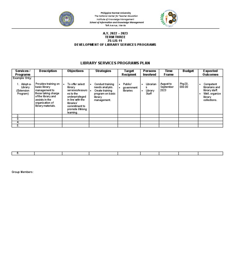Activity-2.1-Library Services Programs Plan - Template For Submission | PDF
