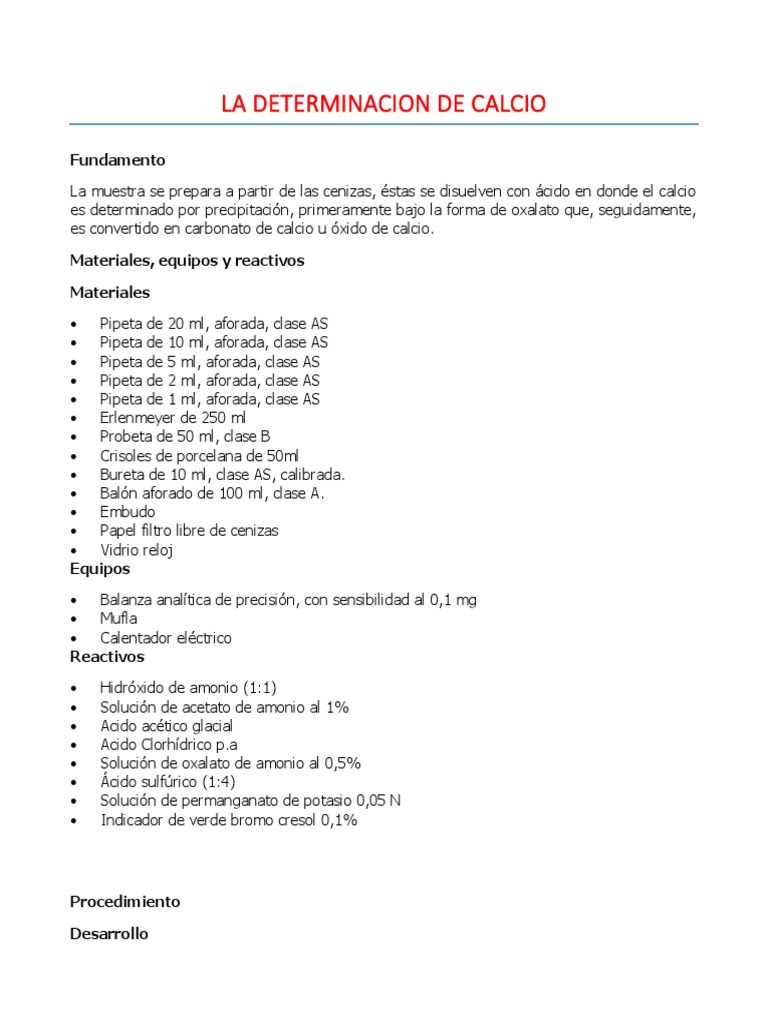 DETERMINACIÓN DE CALCIO | PDF | Valoración | Química