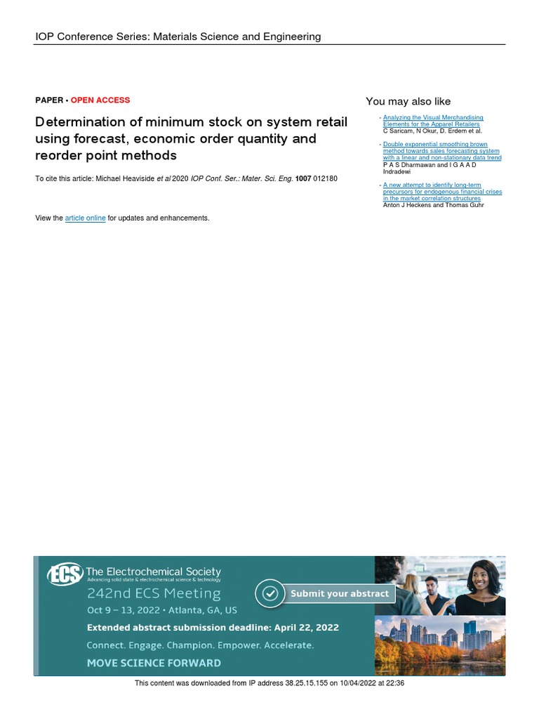 Determination of Minimum Stock On System Retail Using Forecast ...