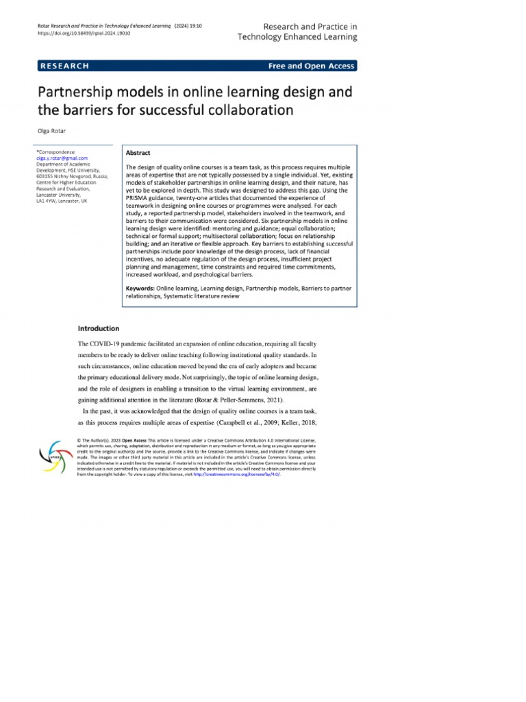 View of Partnership Models in Online Learning Design and The Barriers ...