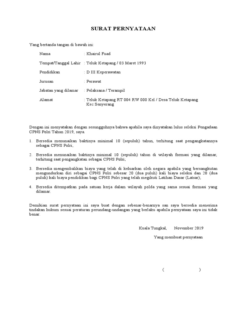 Surat Pernyataan Polri | PDF
