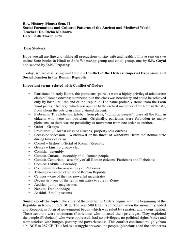 Conflict of the Orders in Rome | PDF | Roman Republic | Ancient Roman ...