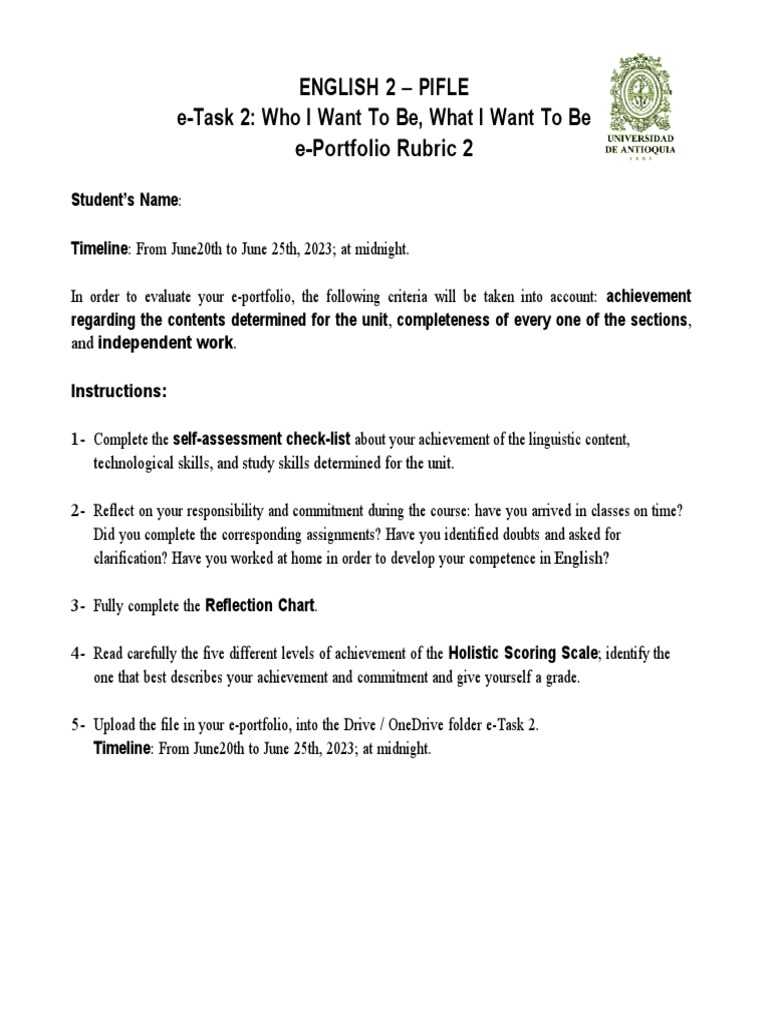 E Task 2 E Portafolio Rubric 2 Pdf Rubric Academic Cognitive
