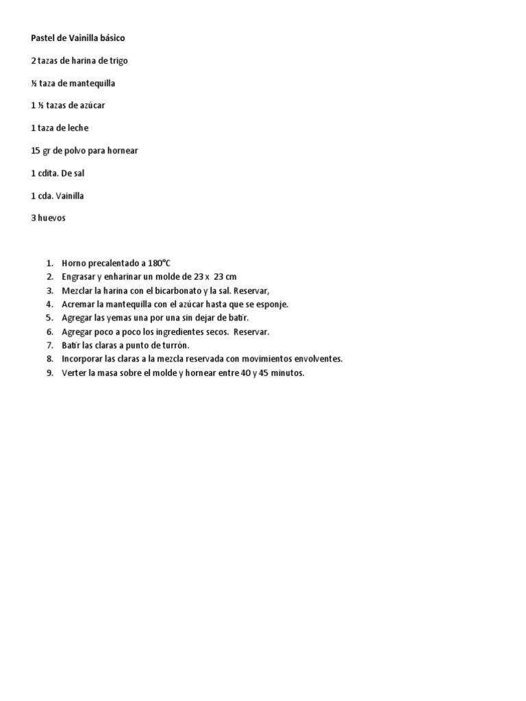 Pastel de Vainilla Básico | PDF | Cocina, comidas y vino