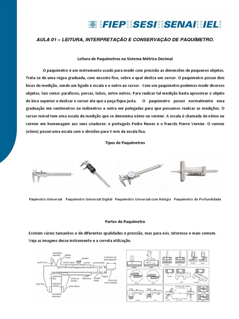 Leitura e Interpretação de Paquimetro No Sistema Métrico | PDF | Medição