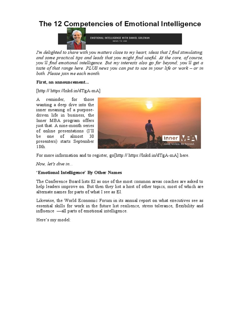 12 Competencies of Emotional Intelligence | PDF | Goal | Emotional ...