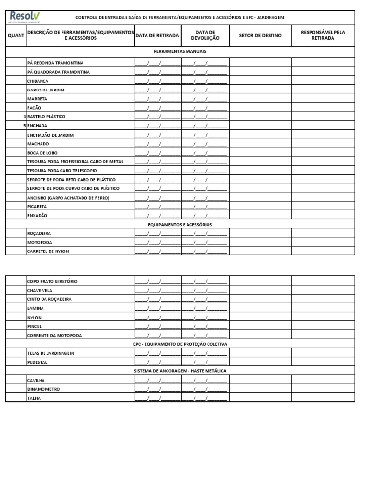 Check-list de Entrada e Saída de Insumos de Jardinagem | PDF