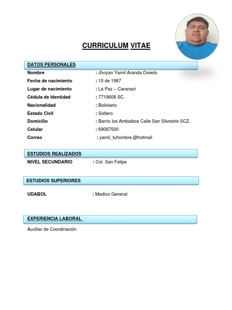 Currículum Vitae de Jhoyan Aranda | PDF
