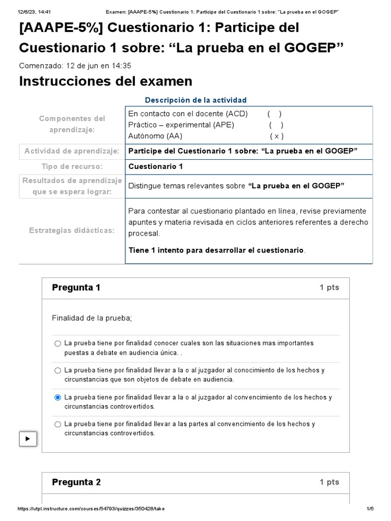 Practicum 3 La Prueba en El Cogep | PDF | Cuestionario | Justicia