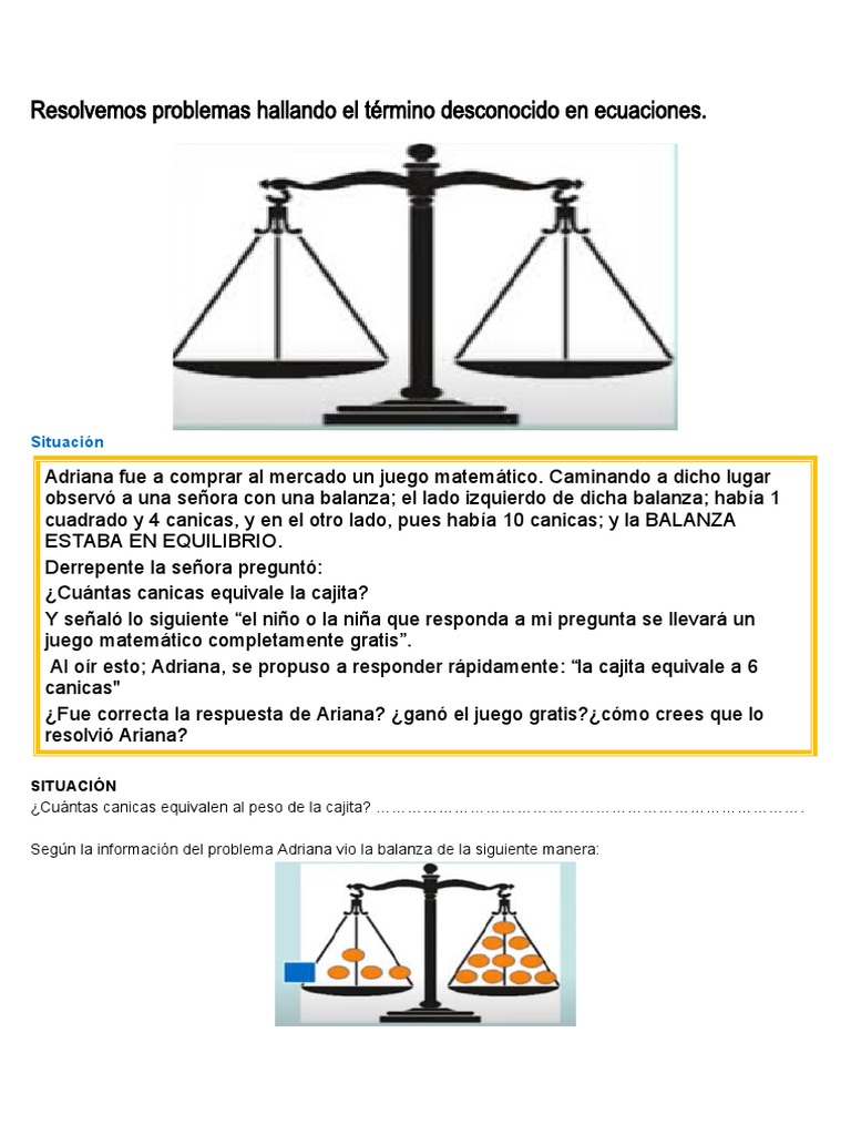 Resolvemos Problemas Hallando El Término Desconocido en Ecuaciones ...