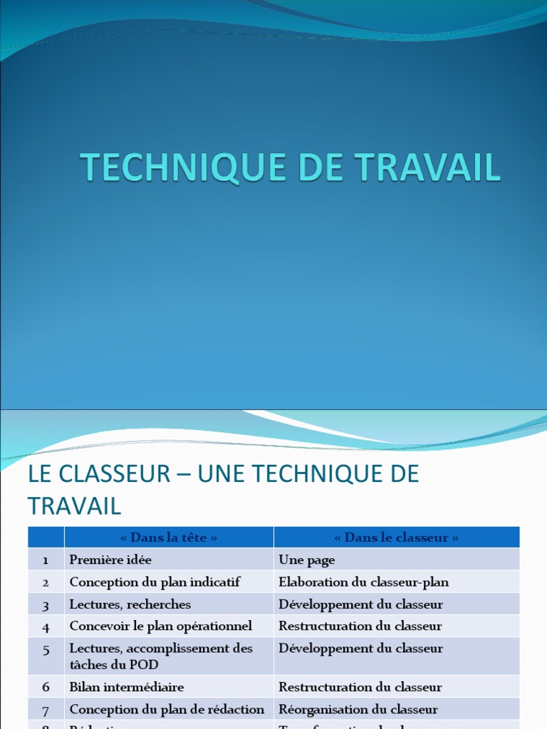Technique de Travail | PDF