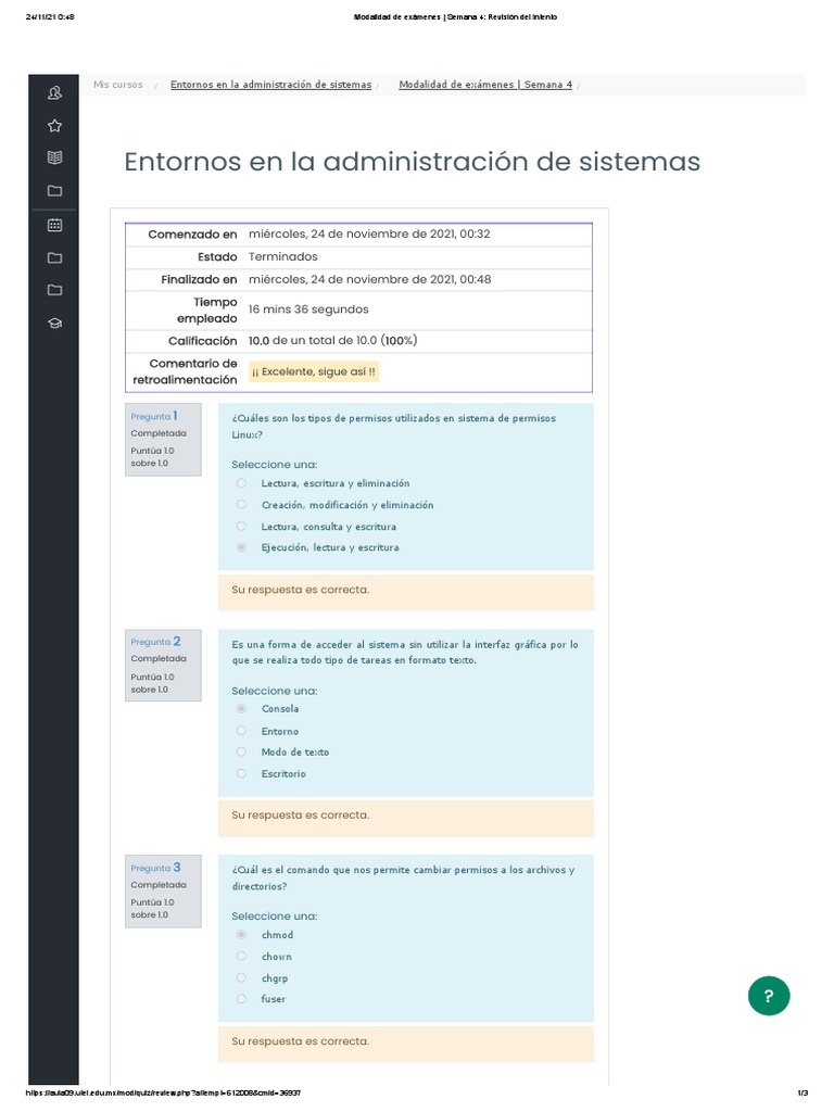 Entorn Admin de Sist Modalidad de Exámenes - Semana 4 - Revisión Del Intento | PDF | Archivo de ...