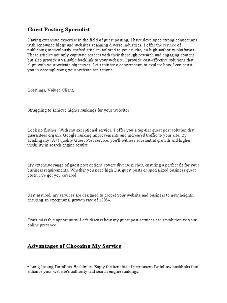 Guest Posting Specialist Gig Description | PDF | Cyberspace | Mass Media