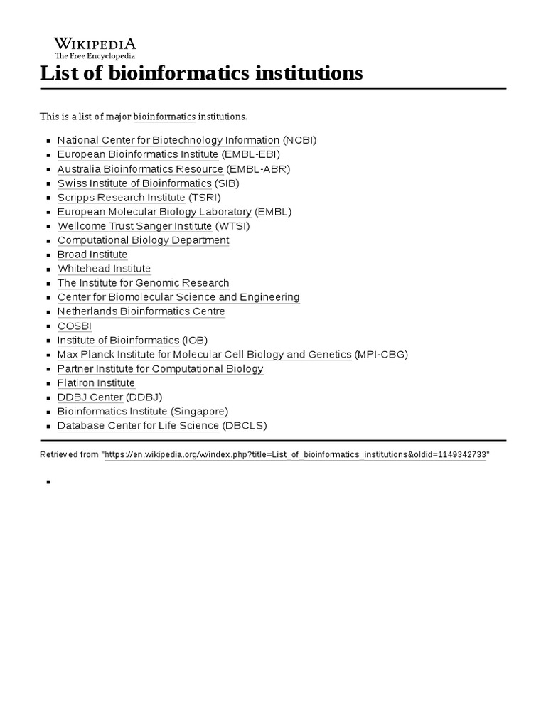 Major Bioinformatics Institutions List | PDF | Science & Mathematics ...