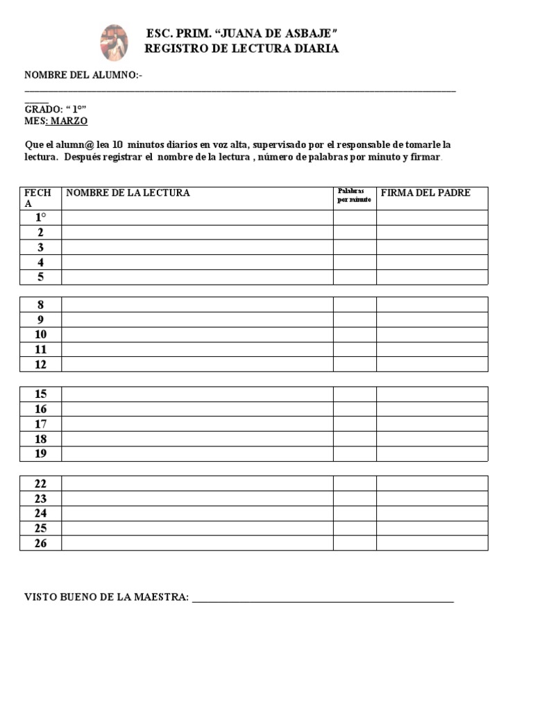 Registro de Lectura Diaria Escolar | PDF