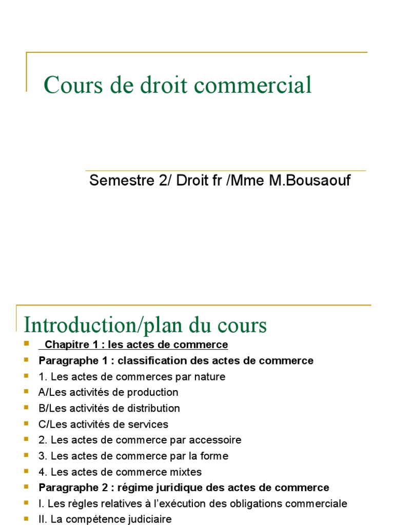 Cours de Droit Commercial 2 2022-1 | PDF | Cautionnement | Courtier