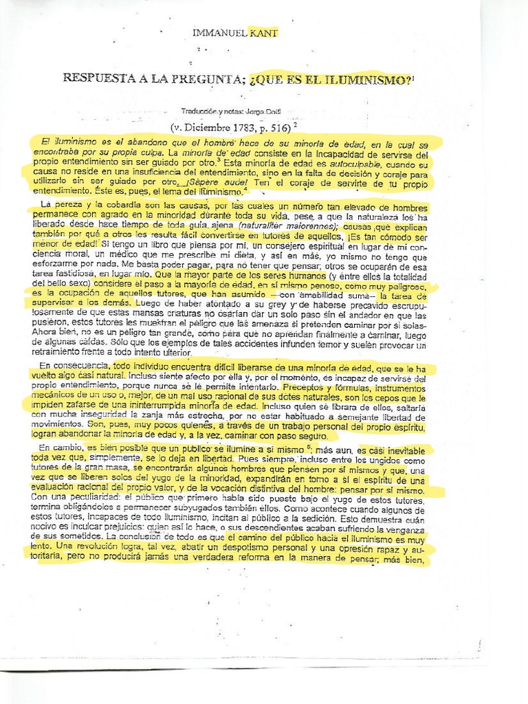 KANT Immanuel - Respuesta A La Pregunta - Qué Es El Iluminismo | PDF