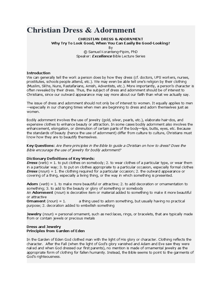 Christian Dress and Adornment by Pr. Pipim | PDF | Modesty | Clothing