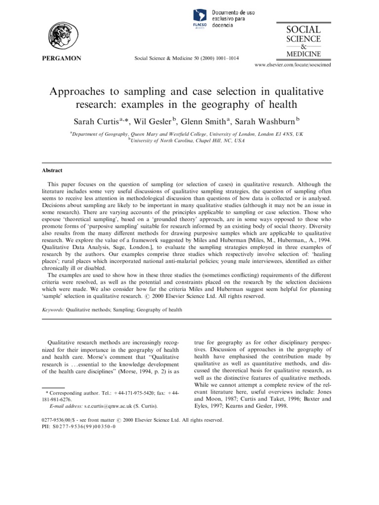 Curtis - Approaches To Sampling | PDF | Qualitative Research | Methodology
