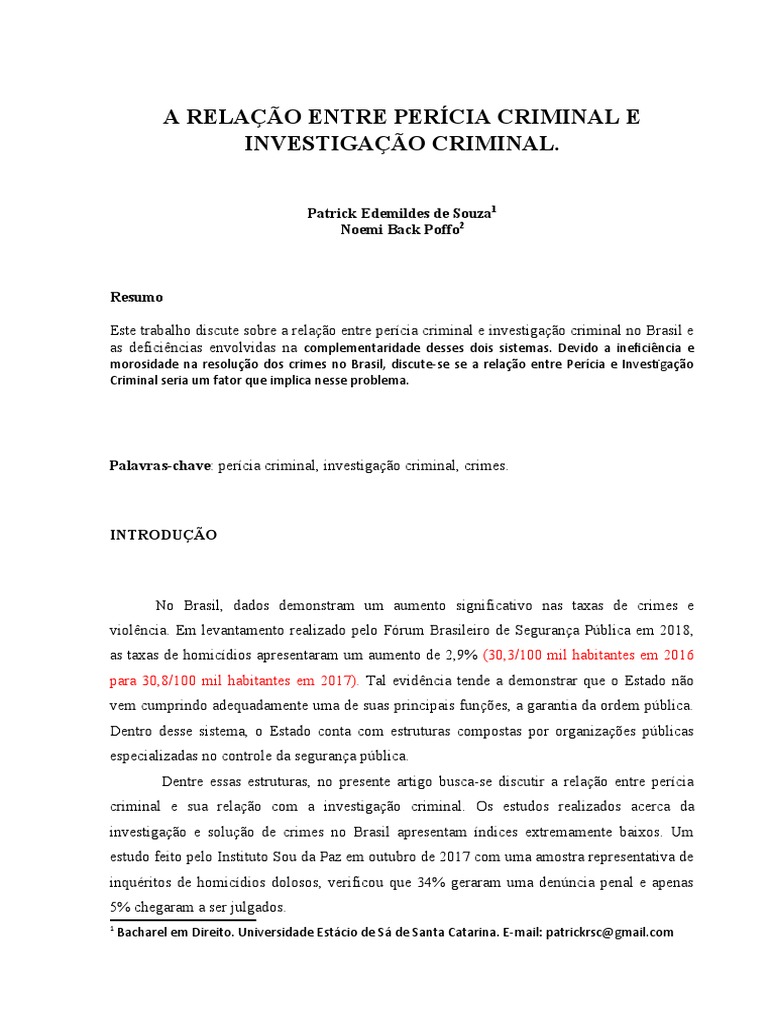 Relação entre Perícia e Investigação Criminal | PDF | Testemunha ...