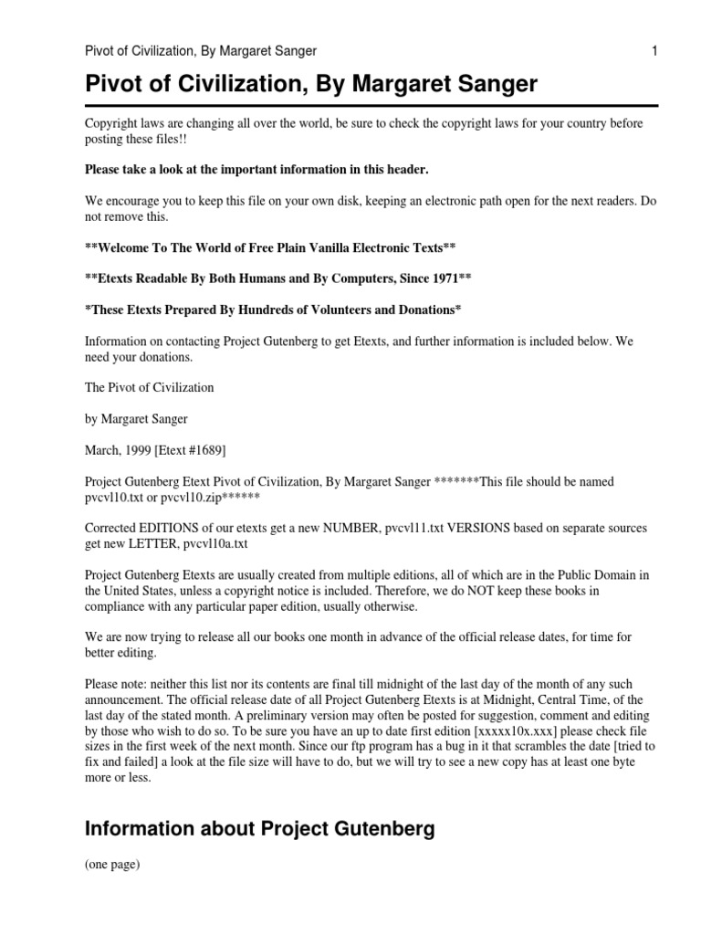 Pivot of Civilization | PDF | Project Gutenberg | E Text