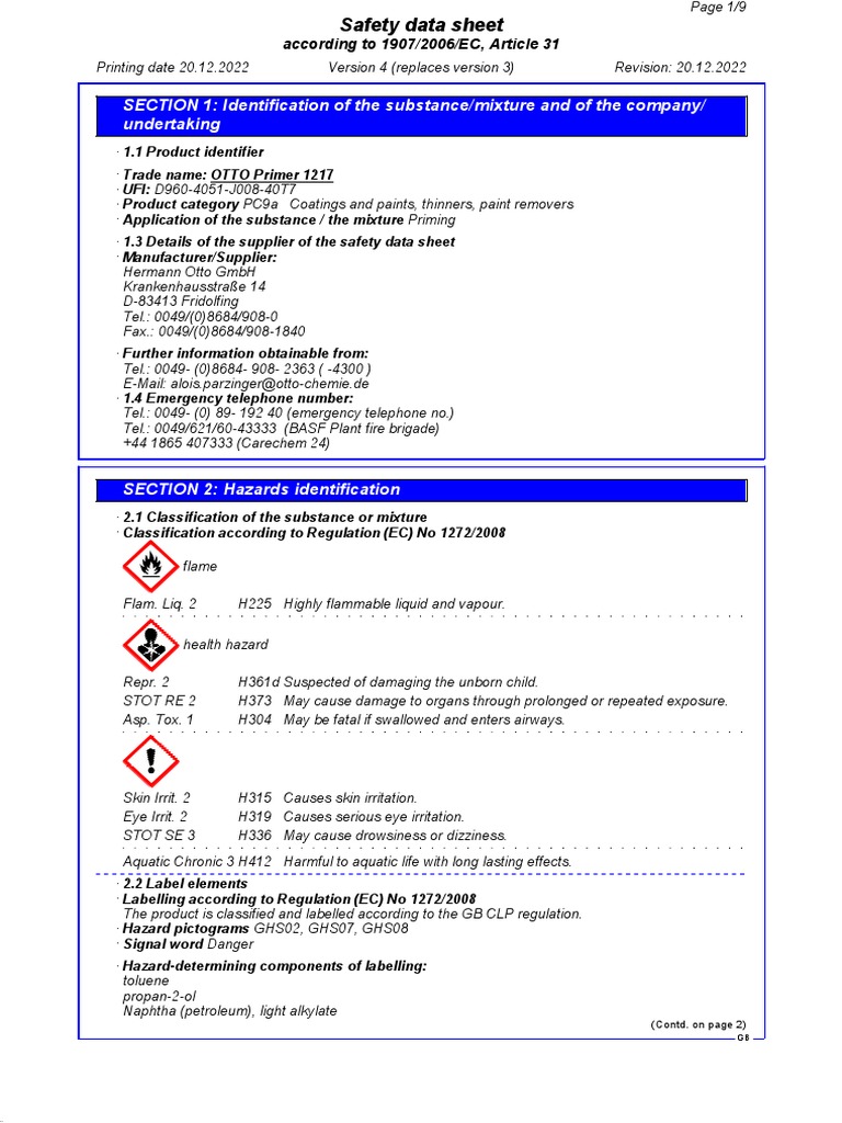 Msds X Pr1217 GB | PDF | Toxicity | Dangerous Goods