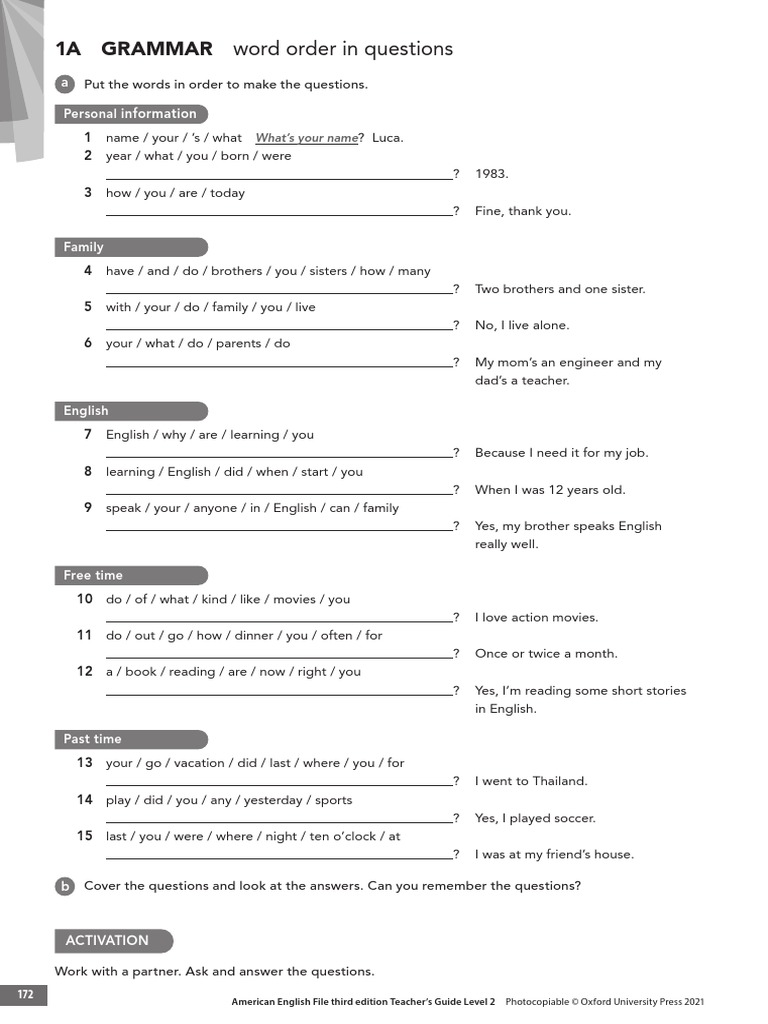 AEF3e Level 2 TG PCM Grammar 1A | PDF