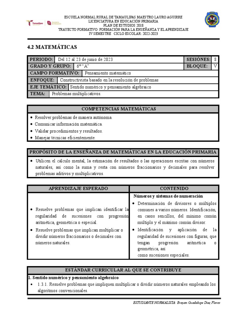 Planeación De Matemáticas Pdf Plan De Estudios Educación Primaria