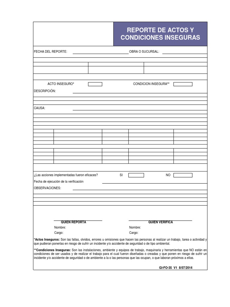 GI-FO-35 Reporte de Actos y Condiciones Inseguras | PDF