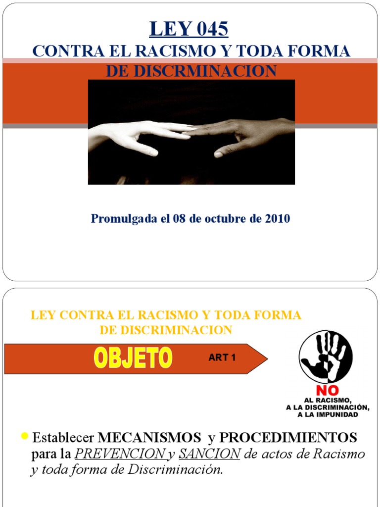 Ley 045 | PDF | Racismo | Discriminación y relaciones raciales