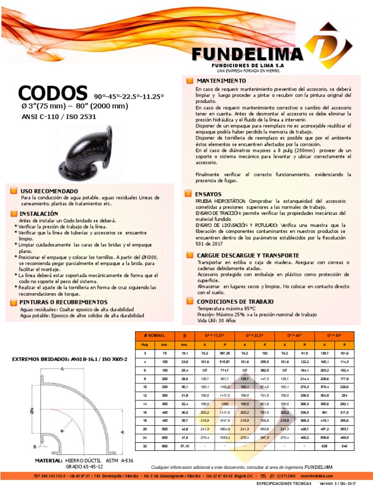 Ficha Tecnica Codos Bridados | PDF | Tornillo | Ciencias fisicas