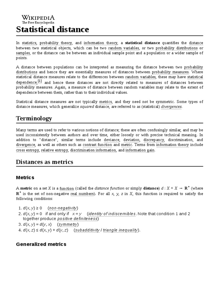 Statistical Distance | PDF | Distance | Statistics