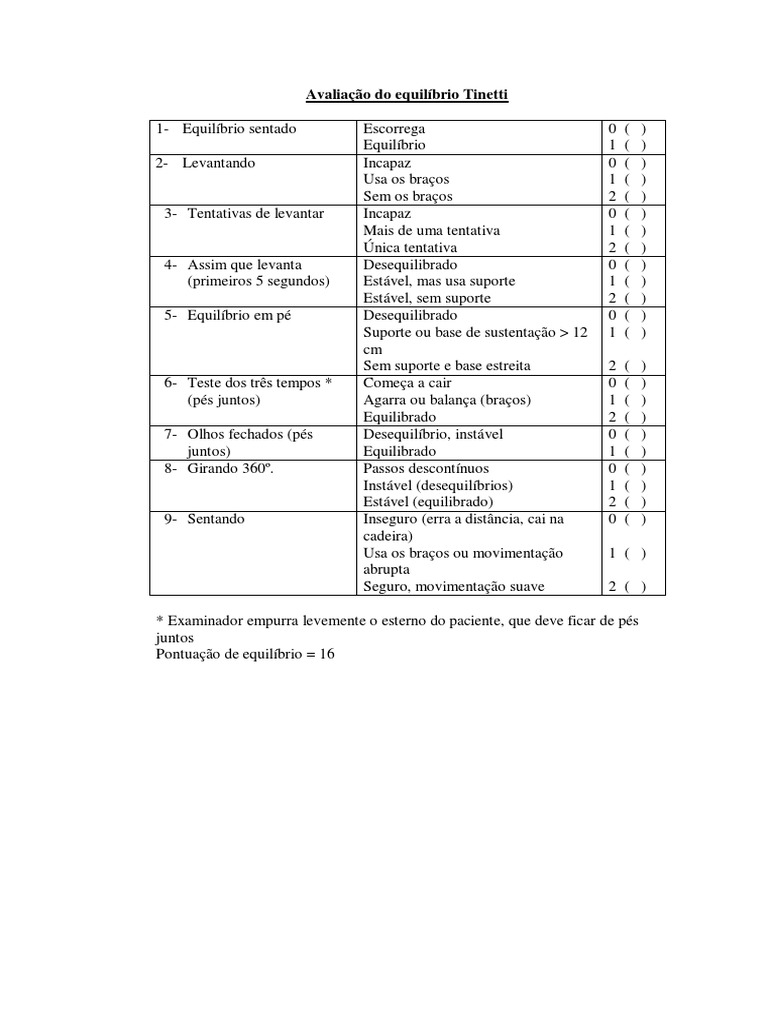 Avaliação Do Equilíbrio Tinetti | PDF