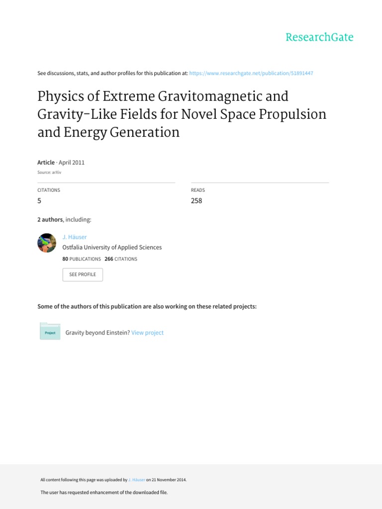Gravitomagnetic Fields for Space Propulsion | PDF | Fundamental ...