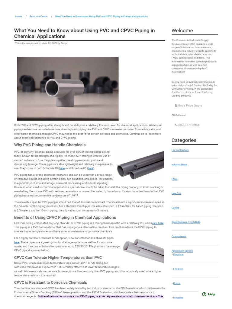 Using PVC and CPVC Piping For Chemical Applications | PDF | Pipe (Fluid ...