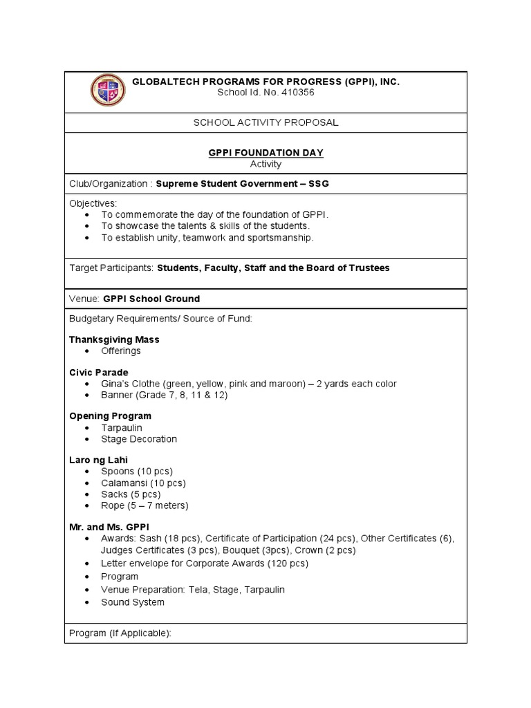 Activity Proposal Foundation Day | PDF