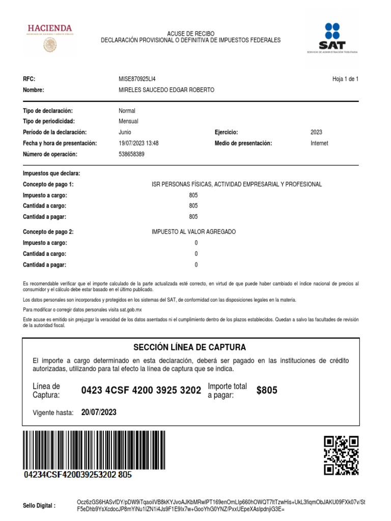 Acuse Declaracion Junio 2023 | PDF | Impuesto sobre la renta | Economias Acuse Declaracion Junio 2023 | PDF | Impuesto sobre la renta | Economias