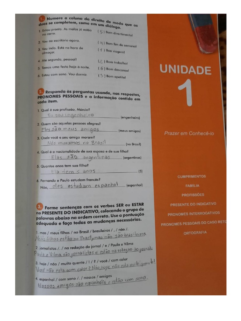 Unidade 1, Caderno de Exercicios | PDF