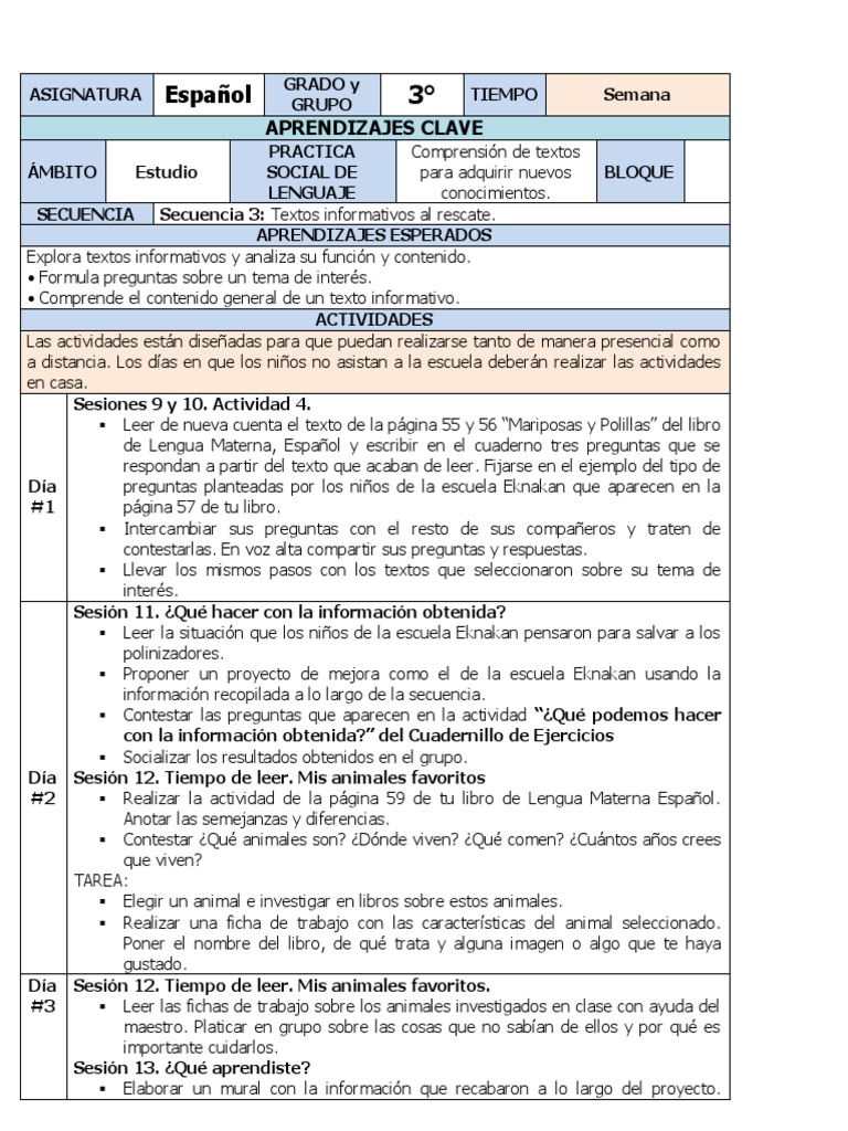 Actividades de Español para 3° Grado | PDF | Canciones | Ritmo