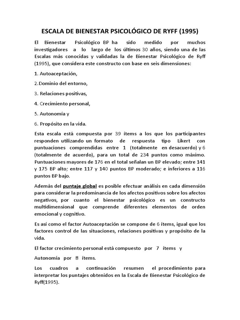 Escala de Bienestar Psicológico de Ryff | PDF | Adultos | Autoestima